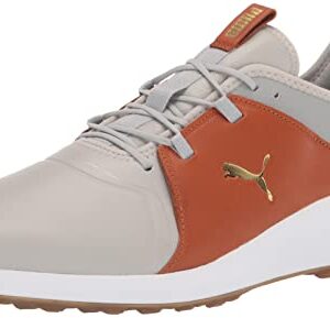 PUMA Men's Ignite Fasten8 Crafted Golf Shoe, High-Rise/Gold/Leather Brown, 12