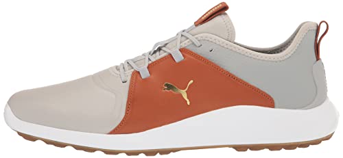 PUMA Men's Ignite Fasten8 Crafted Golf Shoe, High-Rise/Gold/Leather Brown, 12