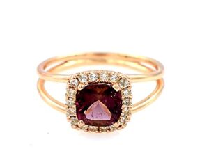 natural pink tourmaline 7 mm cushion cut gemstone 925 sterling silver october birthstone solitaire unisex ring for christmas gift (rose gold rhodium plated silver, 8.5)