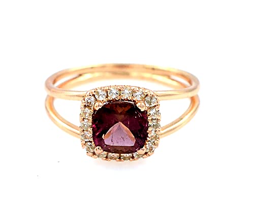 Natural Pink Tourmaline 7 MM Cushion Cut Gemstone 925 Sterling Silver October Birthstone Solitaire Unisex Ring For Christmas Gift (Rose Gold Rhodium Plated Silver, 8.5)