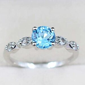 6 MM Round Cut Natural Swiss Blue Topaz Gemstone 925 Sterling Silver December Birthstone Solitaire Unisex Proposal Ring For Christmas Gift (Rose Gold Rhodium Plated Silver, 6)