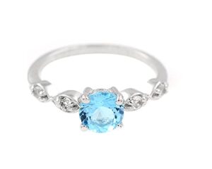 6 mm round cut natural swiss blue topaz gemstone 925 sterling silver december birthstone solitaire unisex proposal ring for christmas gift (rose gold rhodium plated silver, 6)