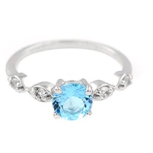 6 MM Round Cut Natural Swiss Blue Topaz Gemstone 925 Sterling Silver December Birthstone Solitaire Unisex Proposal Ring For Christmas Gift (Rose Gold Rhodium Plated Silver, 6)