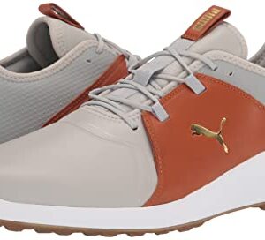 PUMA Men's Ignite Fasten8 Crafted Golf Shoe, High-Rise/Gold/Leather Brown, 12