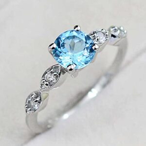 6 MM Round Cut Natural Swiss Blue Topaz Gemstone 925 Sterling Silver December Birthstone Solitaire Unisex Proposal Ring For Christmas Gift (Rose Gold Rhodium Plated Silver, 6)