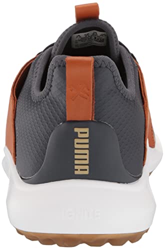 PUMA Men's Ignite Fasten8 Crafted Golf Shoe, Navy Blazer/Gold/Leather Brown, 9.5