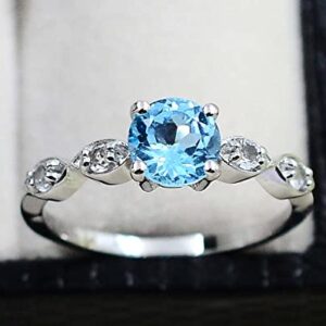 6 MM Round Cut Natural Swiss Blue Topaz Gemstone 925 Sterling Silver December Birthstone Solitaire Unisex Proposal Ring For Christmas Gift (Rose Gold Rhodium Plated Silver, 6)