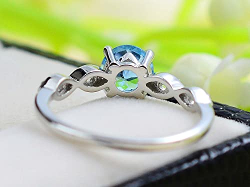 6 MM Round Cut Natural Swiss Blue Topaz Gemstone 925 Sterling Silver December Birthstone Solitaire Unisex Proposal Ring For Christmas Gift (Rose Gold Rhodium Plated Silver, 6)