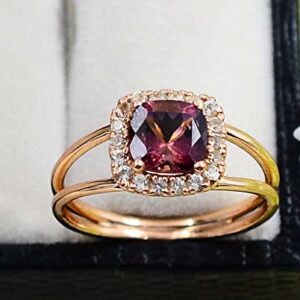 Natural Pink Tourmaline 7 MM Cushion Cut Gemstone 925 Sterling Silver October Birthstone Solitaire Unisex Ring For Christmas Gift (Rose Gold Rhodium Plated Silver, 8.5)