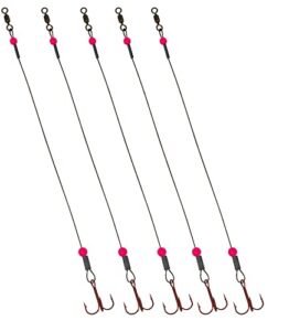 tooth shield tackle ice fishing tip up leader/rig (90 lb) / ice fishing sucker walleye pike musky predator rig (5 pack) [pink bead] (hook size: 2)