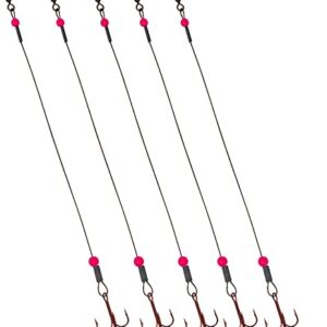 Tooth Shield Tackle Ice Fishing Tip Up Leader/Rig (90 lb) / Ice Fishing Sucker Walleye Pike Musky Predator Rig (5 Pack) [Pink Bead] (Hook Size: 2)