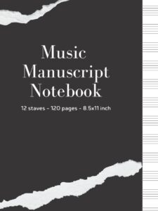 music manuscript notebook – 12 staves: composition notebook for kids |manuscript paper with 12 staves for beginners and intermediate |gift for musical ... musician, music producer, writer supplies|