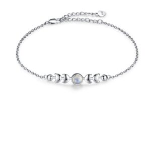 angol genuine moonstone bracelet sterling silver moon phase bracelet minimalist moonstone jewelry for mom friends(silver)