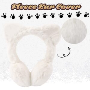 Peecabe Winter Kids Earmuffs Warm Girl Ear Muffs For Toddler Kid Children Earmuff with Cat Ears Girls Ear Warmer Adjustable (White)