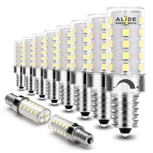 alide dimmable e12 led bulbs 6000k daylight white 5w,replace 40 watt e12 halogen equivalent,t6 base 120v e12 c7 led candelabra bulbs bright white for ceiling fan chandelier lighting,450lm,10pack