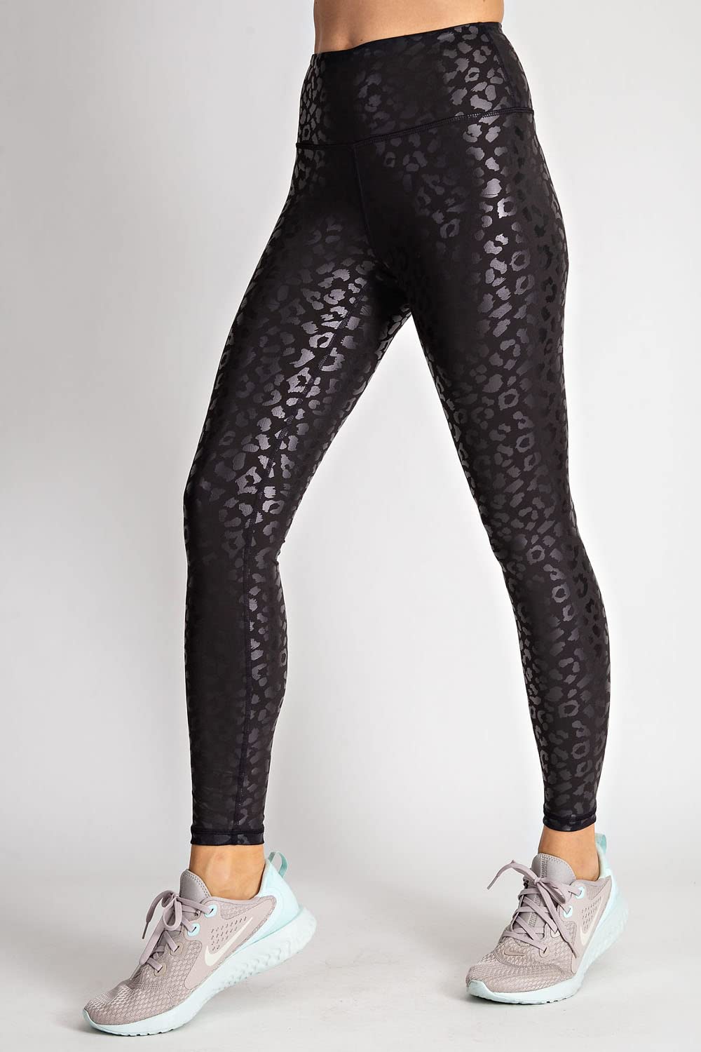 Hype Up Women's High Waisted Printed Super Buttery Soft Activewear Full Length Leggings with Inner Pocket (S-3X) Black/Black