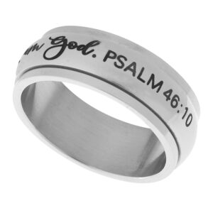 Beads & Pearls Jewelry 8mm Stainless Steel Women's Men's Inspirational Spinner Ring - Be Still and Know That I am God Psalm 46:10 Religious Fashion Jewelry, Anxiety Stress Relief, Size 7, Silver