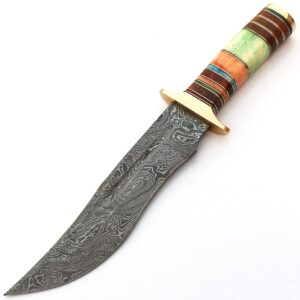 kni-8936 handmade damascus steel fixed blade hunting knife with sheath