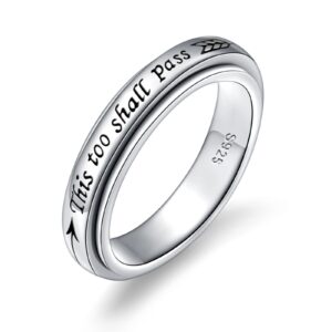 this too shall pass spinner ring men women fidget rings for anxiety stress relieving adhd autism rings sterling silver inspirational band ring size 8