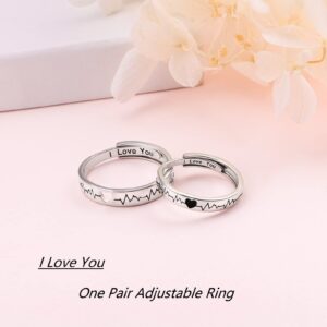 Couple Rings Valentine's Day Gifts Engagement Ring 925 Sterling Silver Heart Matching Rings for Couples Adjustable Size Promise Rings Wedding Ring