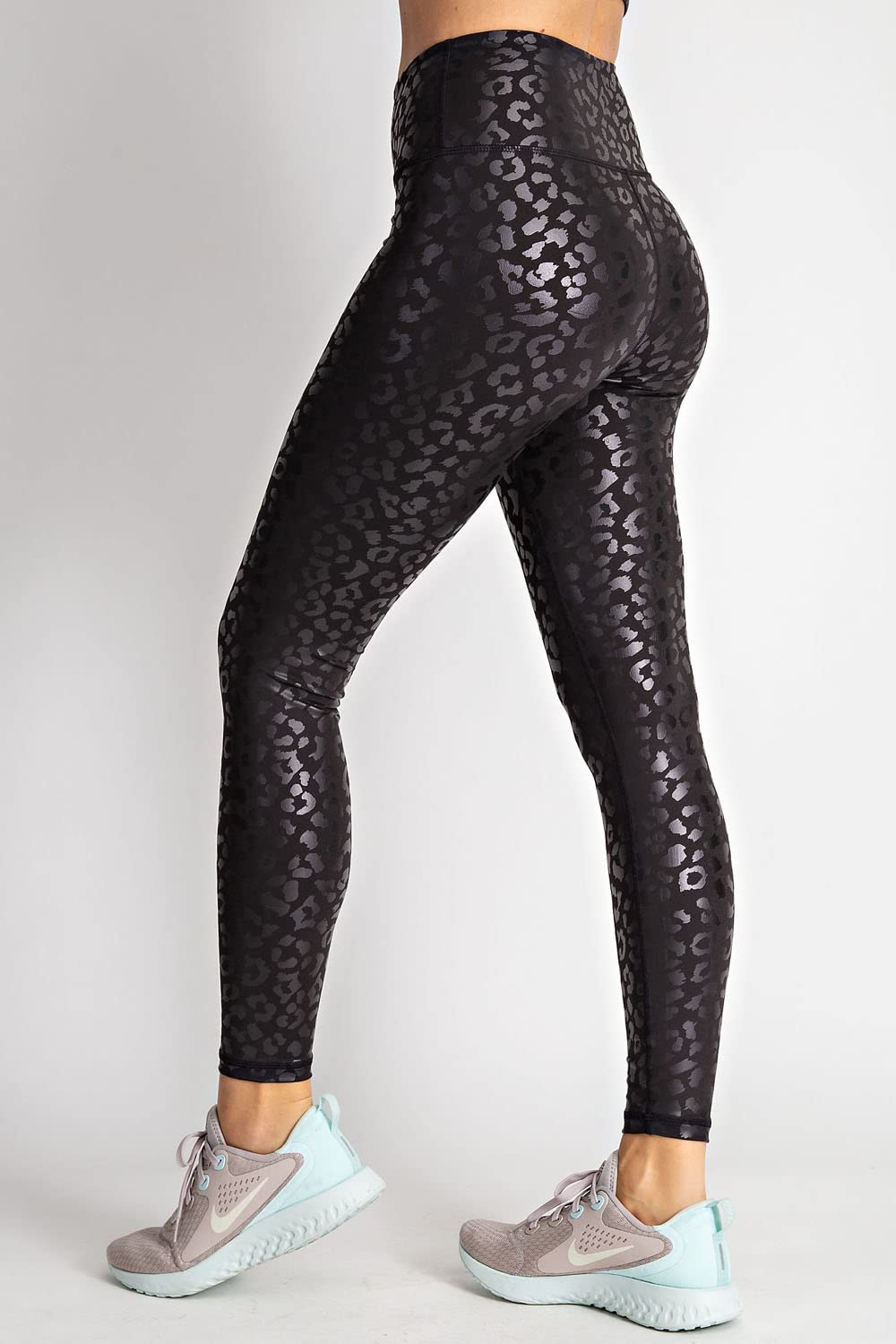 Hype Up Women's High Waisted Printed Super Buttery Soft Activewear Full Length Leggings with Inner Pocket (S-3X) Black/Black