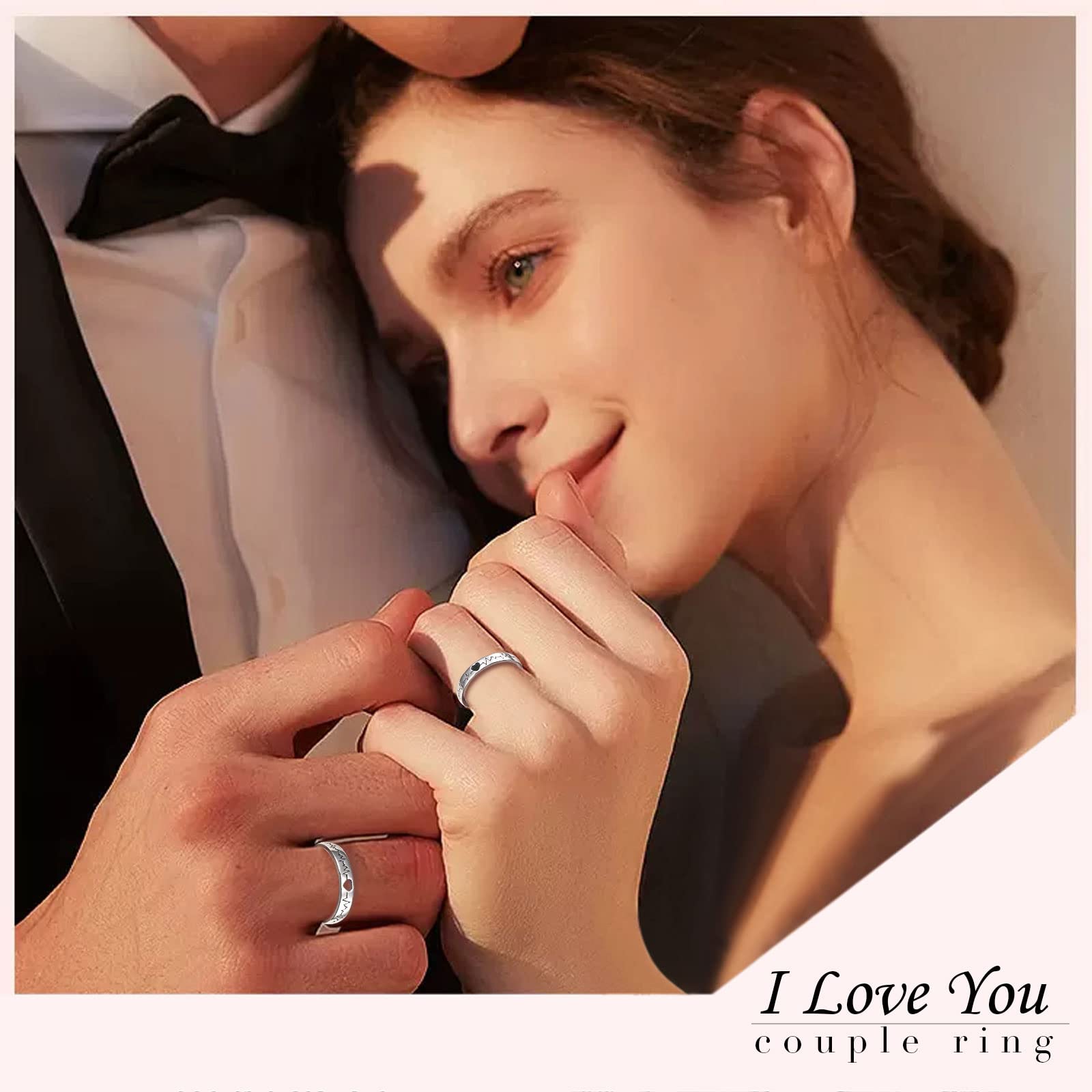 Couple Rings Valentine's Day Gifts Engagement Ring 925 Sterling Silver Heart Matching Rings for Couples Adjustable Size Promise Rings Wedding Ring