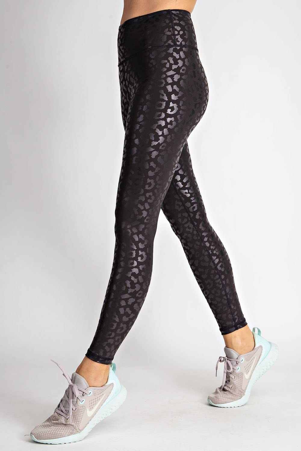 Hype Up Women's High Waisted Printed Super Buttery Soft Activewear Full Length Leggings with Inner Pocket (S-3X) Black/Black