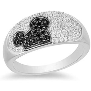 cluster mickey mouse ring for women's & girl's 1 ct. t.w. d/vvs1 black & white diamond in 925 sterling silver (9.5)