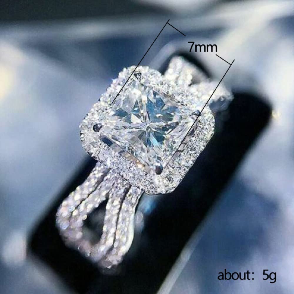 Exquisite Full Diamond Zircon Ladies Engagement Ring Romantic Proposal Diamond Ring Luxury Jewelry Fashion Simulation S925 Sterling Silver 5 Carat Square Cut 5A Zircon Wedding Ring CZC385 (6)