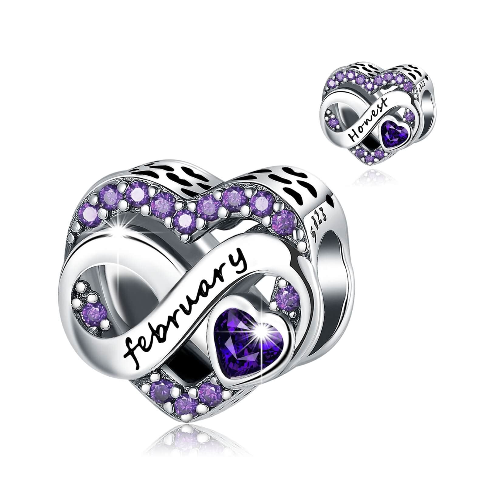 Dazlily Birthstone Charms 925 Sterling Silver Love Heart Charms