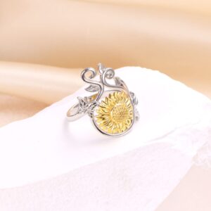 Sunflower Ring for Women S925 Sterling Silver You Are My Sunshine Positive Meaning Sunflower Jewelry Gifts for Mom Wife Daughter Sister