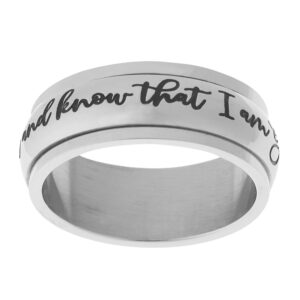 Beads & Pearls Jewelry 8mm Stainless Steel Women's Men's Inspirational Spinner Ring - Be Still and Know That I am God Psalm 46:10 Religious Fashion Jewelry, Anxiety Stress Relief, Size 7, Silver