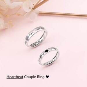 Couple Rings Valentine's Day Gifts Engagement Ring 925 Sterling Silver Heart Matching Rings for Couples Adjustable Size Promise Rings Wedding Ring