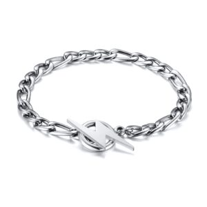 hisatan unisex lightning bolt charm bracelet | stainless steel lightning flash thunder figaro chain bracelet for men women