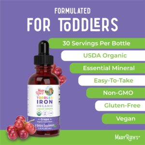 MaryRuth Organics Iron Supplement for Toddlers | Liquid Iron Supplement for Children Ages 1-3 | Iron Supplement for Iron Deficiency | Ferrochel | Sugar Free | Vegan | Non-GMO | Gluten Free | 2 Fl Oz