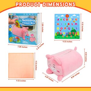 OKOOKO Tissue Box Toy for Baby 6 to 12 Months Soft Stuffed Sensory Toy Strengthen Pincer Grasp Montessori Early Educational Preschool Learning Toy for Newborn Baby Infant Toddler Kid