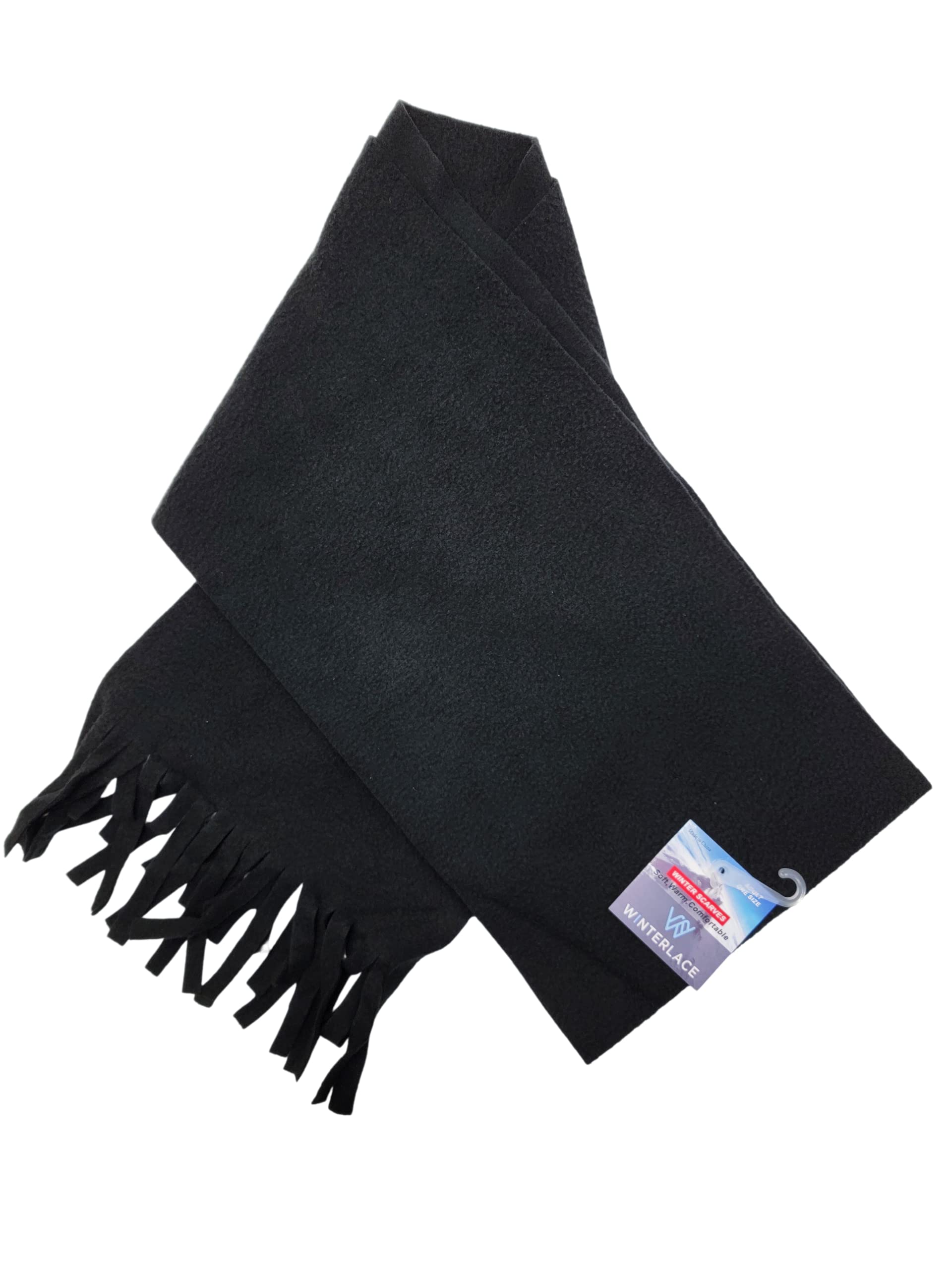 48 Pack Winter Scarves, Warm Winter Fleece Scarf Bulk Wholesale Donation Unisex Men Women (Black)