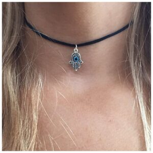 andelaisi boho palm pendant necklace hamsa hand necklace chain evil eye choker necklace velvet rope hamsa clavicle necklace jewelry for women