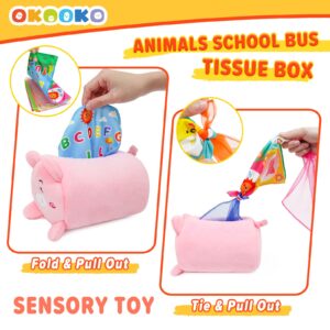 OKOOKO Tissue Box Toy for Baby 6 to 12 Months Soft Stuffed Sensory Toy Strengthen Pincer Grasp Montessori Early Educational Preschool Learning Toy for Newborn Baby Infant Toddler Kid