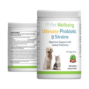 pet wellbeing ultimate probiotic 9 strains for dogs & cats - healthy digestion, immune support, urinary tract health - 11.29 oz (320 g) powder