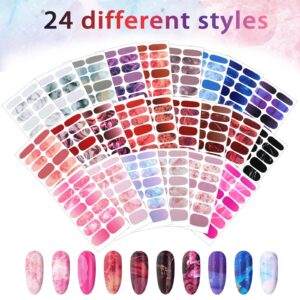 Maitys 336 Pieces 24 Sheets Full Wrap Nail Polish Strips Stickers Self-Adhesive Gel Nail Strips Art Decals with Nail File for Women DIY Nail Decorations(Vibrant Style)