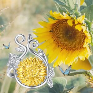 Sunflower Ring for Women S925 Sterling Silver You Are My Sunshine Positive Meaning Sunflower Jewelry Gifts for Mom Wife Daughter Sister