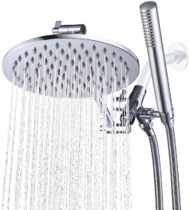 g-promise all metal dual shower head combo | 8" rainfall shower head, handheld shower wand | smooth 3-way diverter | with adjustable extender - an upgrade of shower experience (polished chrome)