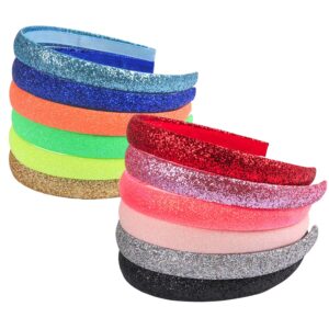 12 colors sparkle plastic headbands for girls,glitter 2 cm thin head bands no slip fashion girls hard toddler hairbands