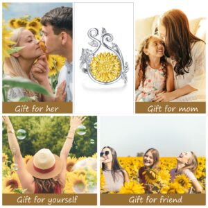 Sunflower Ring for Women S925 Sterling Silver You Are My Sunshine Positive Meaning Sunflower Jewelry Gifts for Mom Wife Daughter Sister