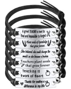 mtlee 6 pcs teacher bracelet appreciation gifts for her, teacher birthday gifts bangle inspirational gifts for women men teacher (black and silver)