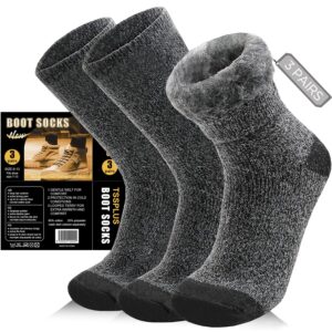 tssplus 3-pairs mens winter thermal warm heavy duty cotton crew work boots socks 9-13,cold weather outdoor, heat socks, extreme warmer