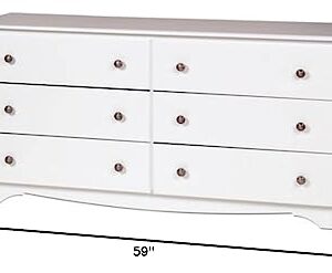 Sonoma 6 Drawer Double Dresser for Bedroom, White & Sonoma Nightstand with Open Shelf, White