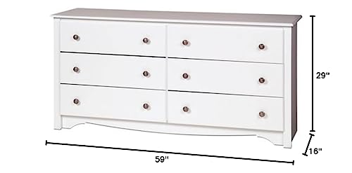 Sonoma 6 Drawer Double Dresser for Bedroom, White & Sonoma Nightstand with Open Shelf, White