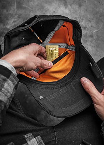 Wazoo Cache Cap | Travel, Tactical & Everyday Carry Cap | 6 Hidden Pockets for Emergency Cash, Documents, Keys and Tools (Black Updated)